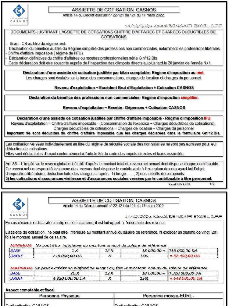 Casnos Assiètte Cotisation, Aspect Comptable Fiscal | PDF