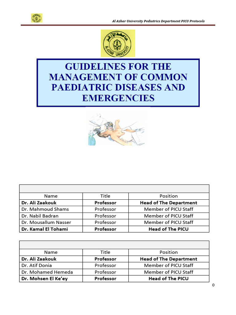 Al Azhar University Pediatrics Department PICU Protocols | PDF | Shock (Circulatory) | Hypertension