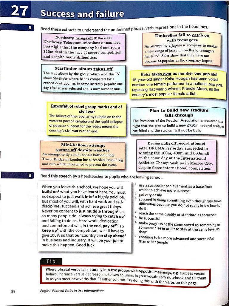 Success Failure Phraal Verbs | PDF