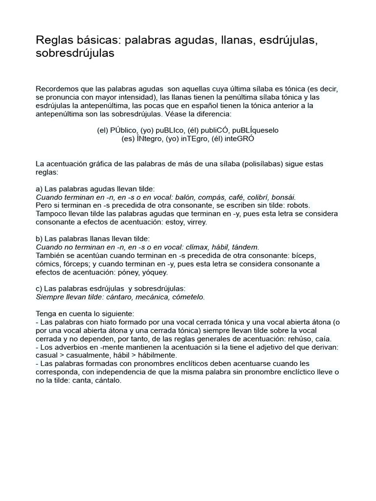 Reglas de acentuación en español | PDF