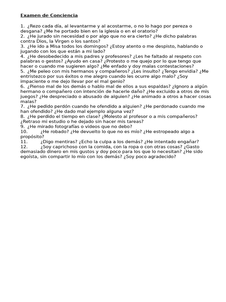 Examen de Conciencia para Niños | PDF