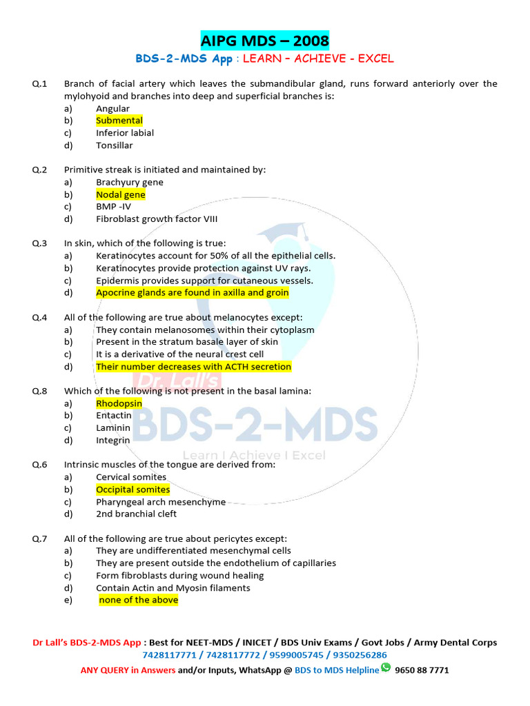 Pp2008 - Aipg - Mds | PDF | Dentures | Human Tooth
