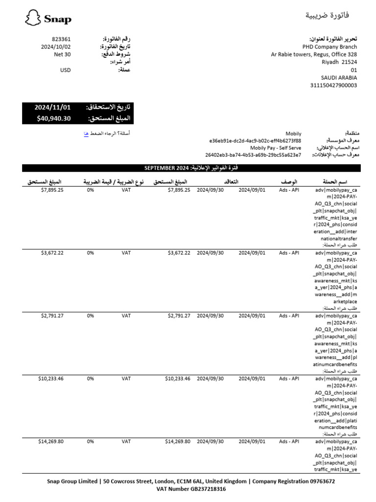 2024/10/02 PHD Company Branch Ar Rabie Towers, Regus, Office 328 Riyadh 21524 01 Saudi Arabia ...
