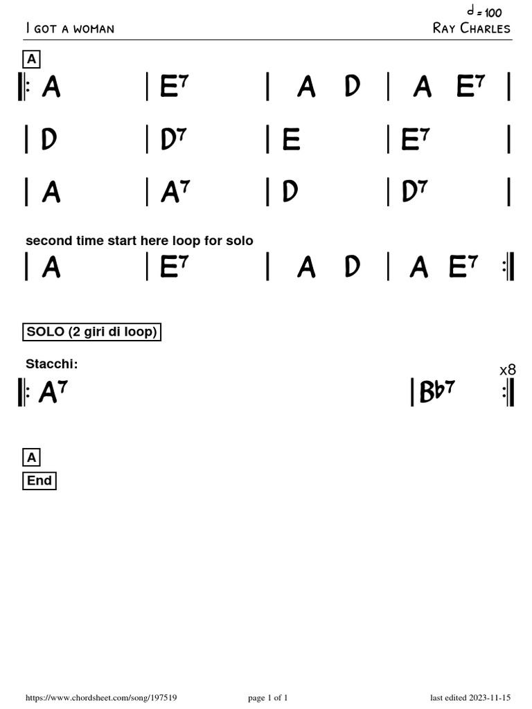 I Got A Woman - Ray Charles Chart | PDF