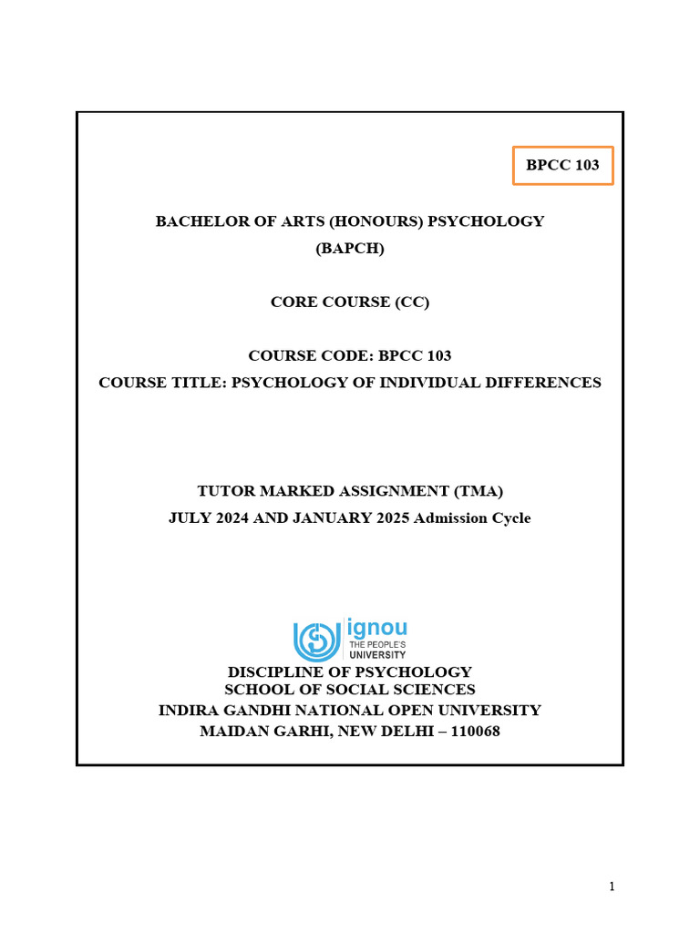 BPCC 103 July 2024 | PDF | Intelligence | Psychology