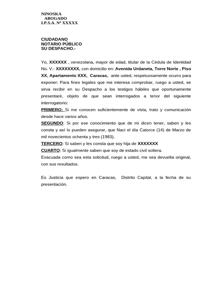 Carta de Solteria Individual Naire | PDF