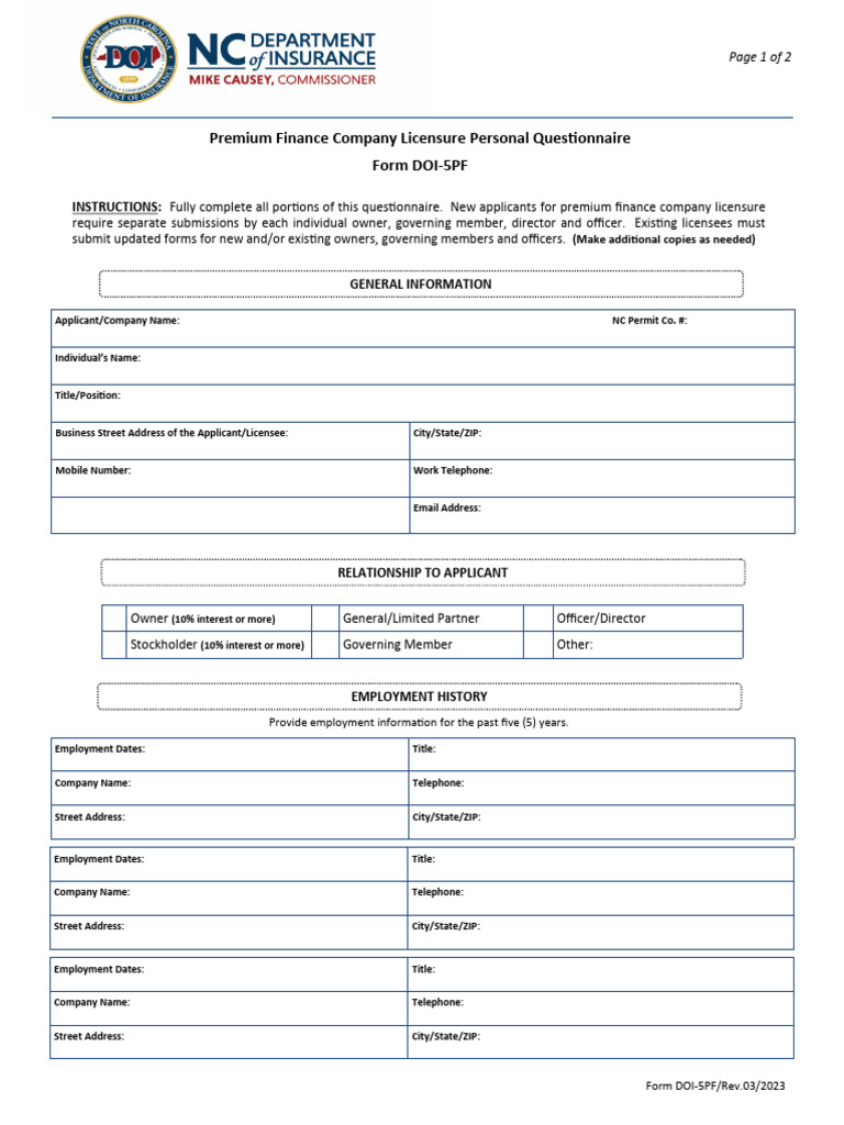 Form DOI-5PF-PremiumFinance - Rev 03-2023 | PDF | Justice | Crime ...