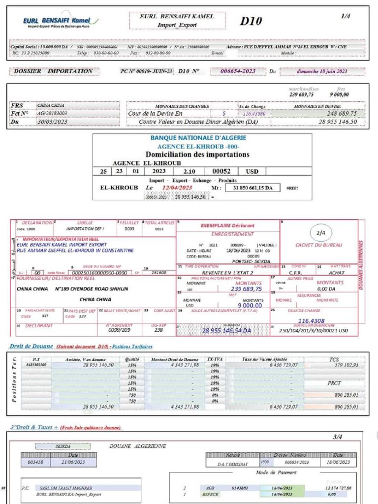 D10 Dossier Importation EURL2023 | PDF