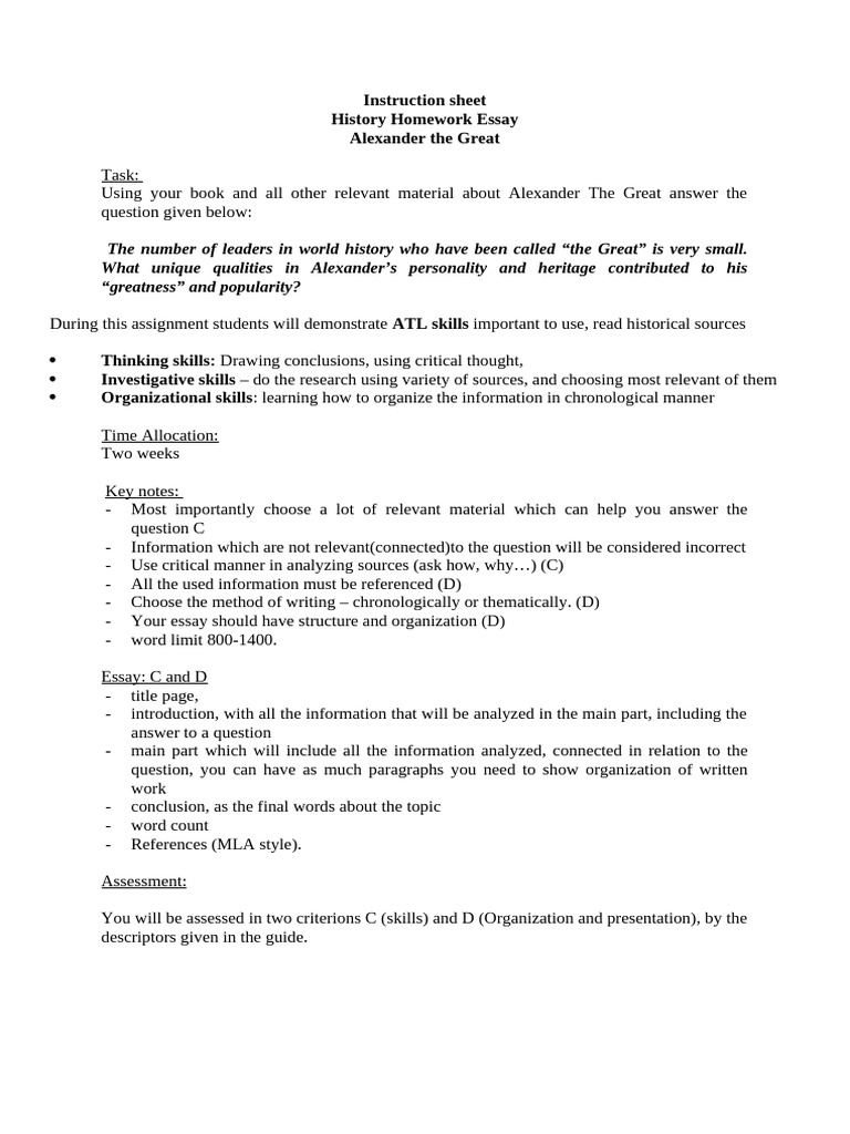Instruction Sheet Alexander The Great C and D | PDF | Information | Essays