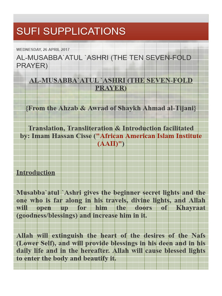 Sufi Supplications - Al-musabba'Atul 'Ashri (The Ten Seven-Fold Prayer ...