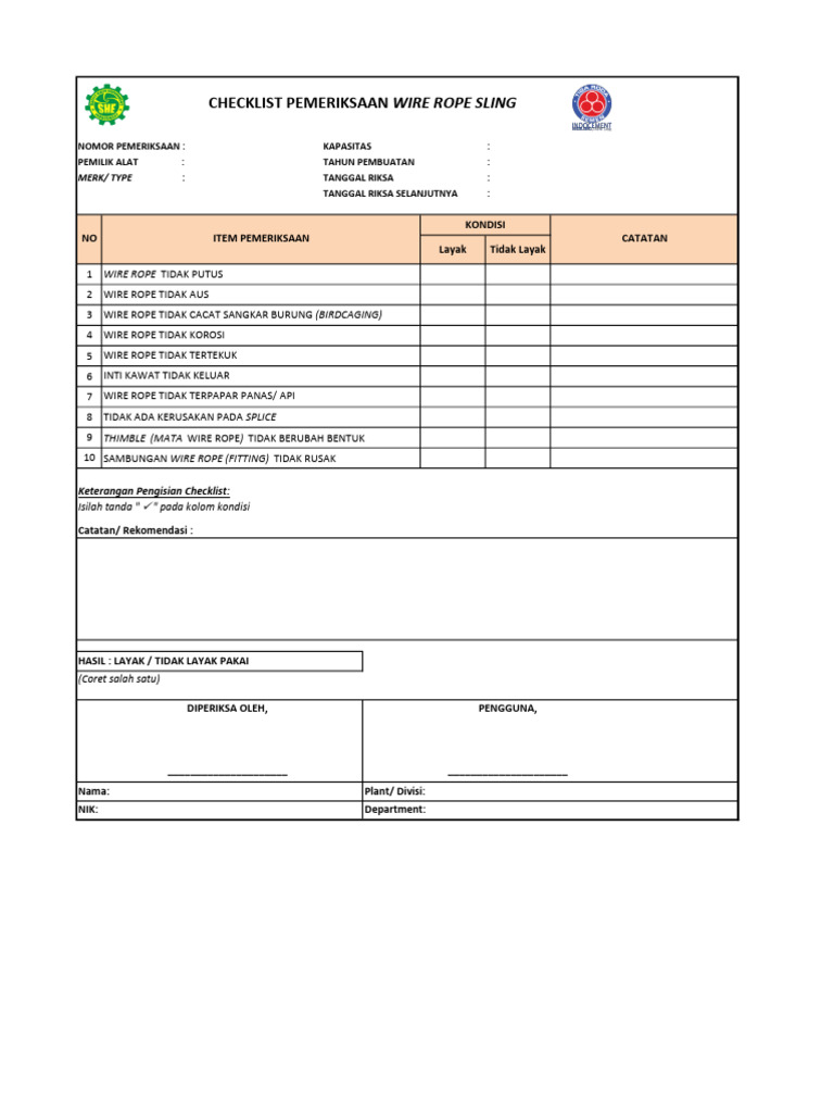 Form Checklist - Wire Sling | PDF