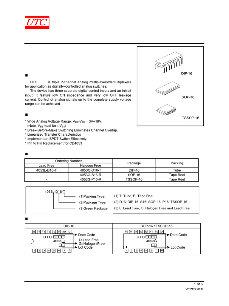 4053-Unisonic Technologies | PDF | Cmos | Electrical Engineering