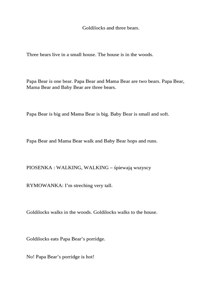 Goldilocks and Three Bears | PDF | Language Arts & Discipline | Home ...