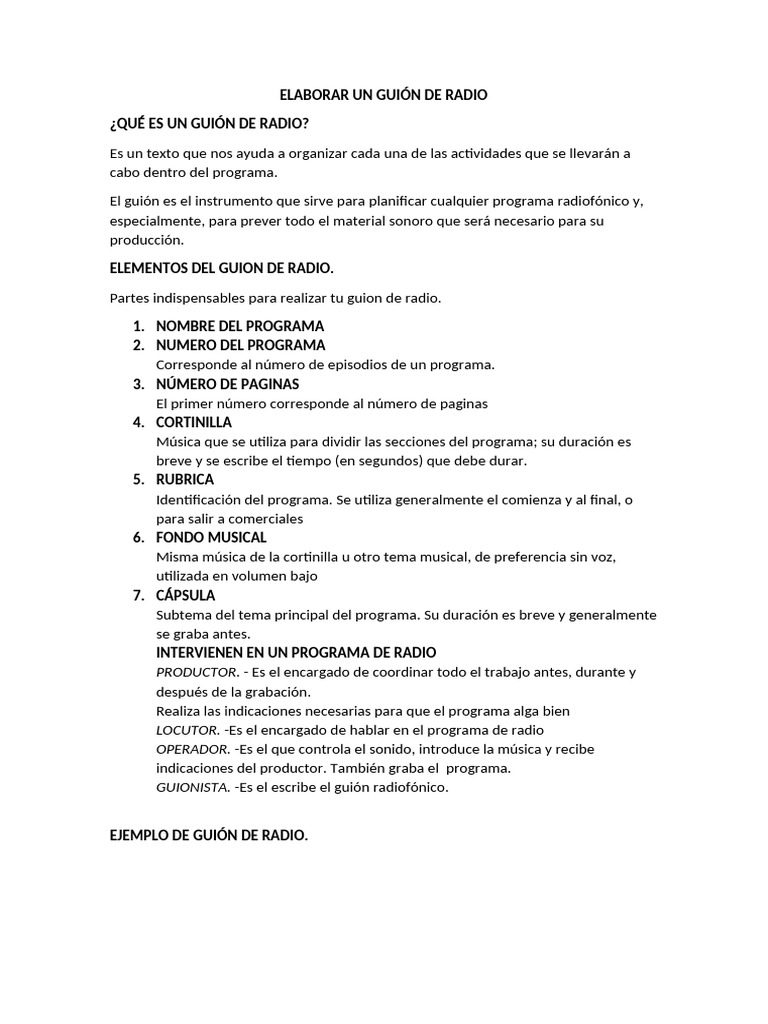 Ejemplo Esquema Guion Radial | PDF | Radiodifusión