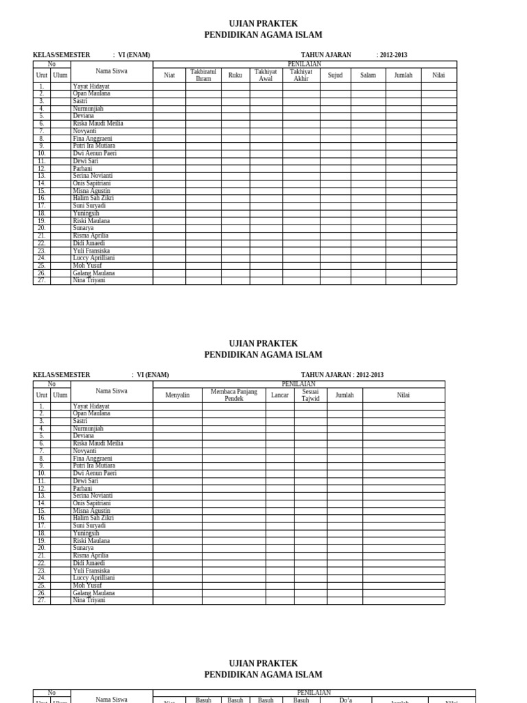 Format Penilaian Ujian Praktek | PDF