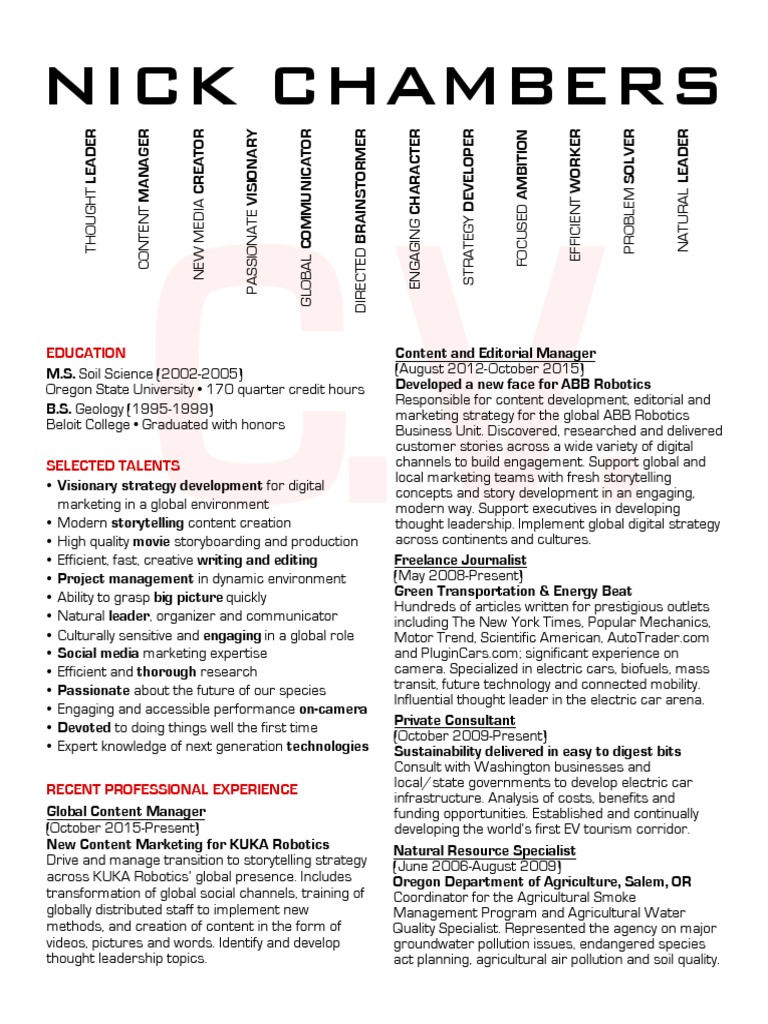 Nick Chambers C.V. | PDF | Electric Car | Agriculture