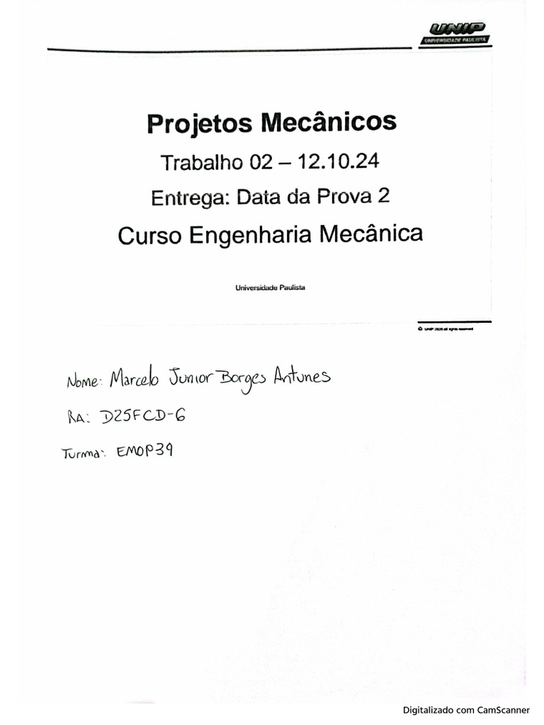 Projetos Mecanicos Atividade 2 Unip | PDF