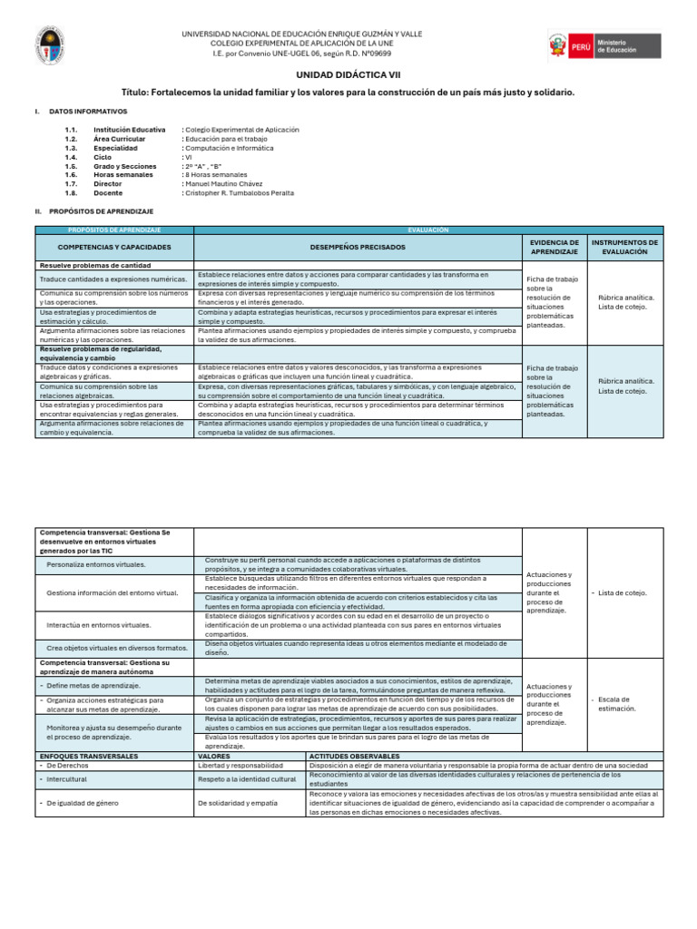 7ma Unidad 2° Ceaune 2024 | PDF | Aprendizaje | Evaluación