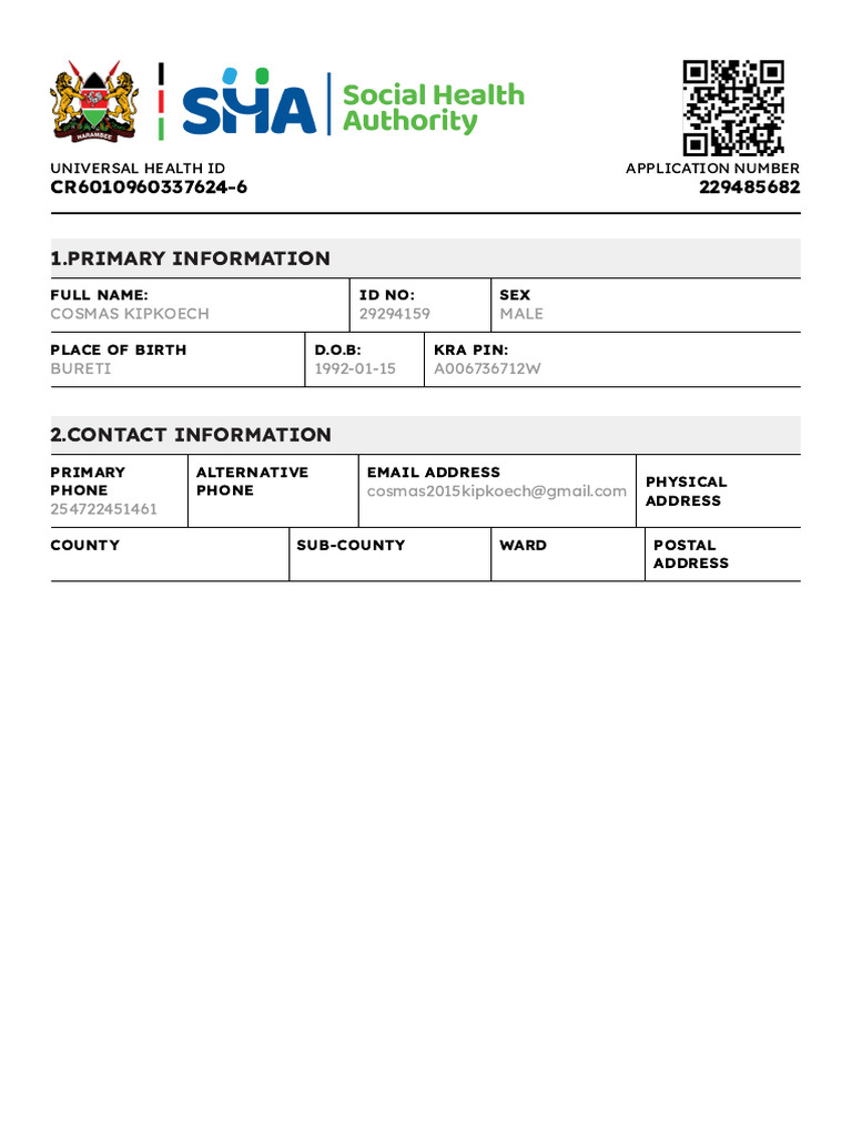 COSMAS KIPKOECH's SHA Application On 30, October 2024 | PDF