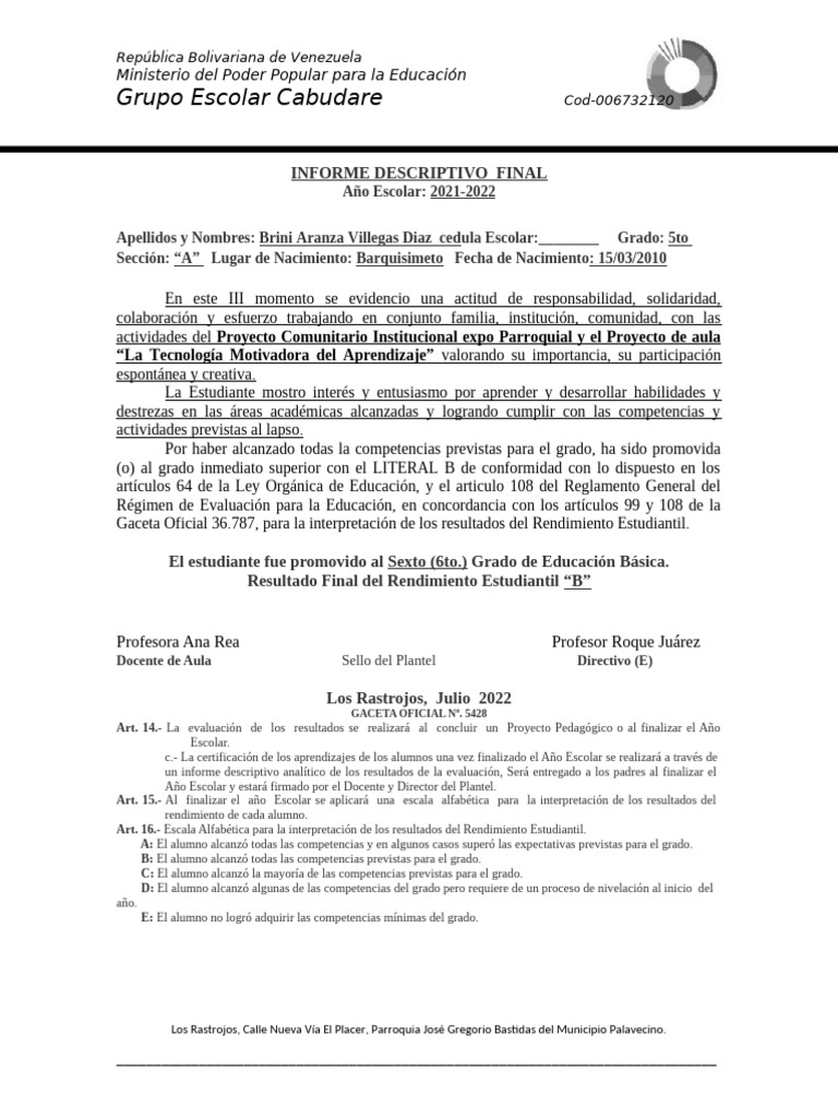 Brini Aranza Villegas | PDF | Maestros | Evaluación