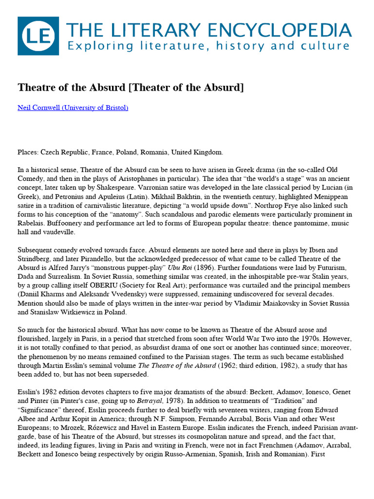 Theatre of The Absurd Theater of The Absurd by Neil Cornwell From The ...