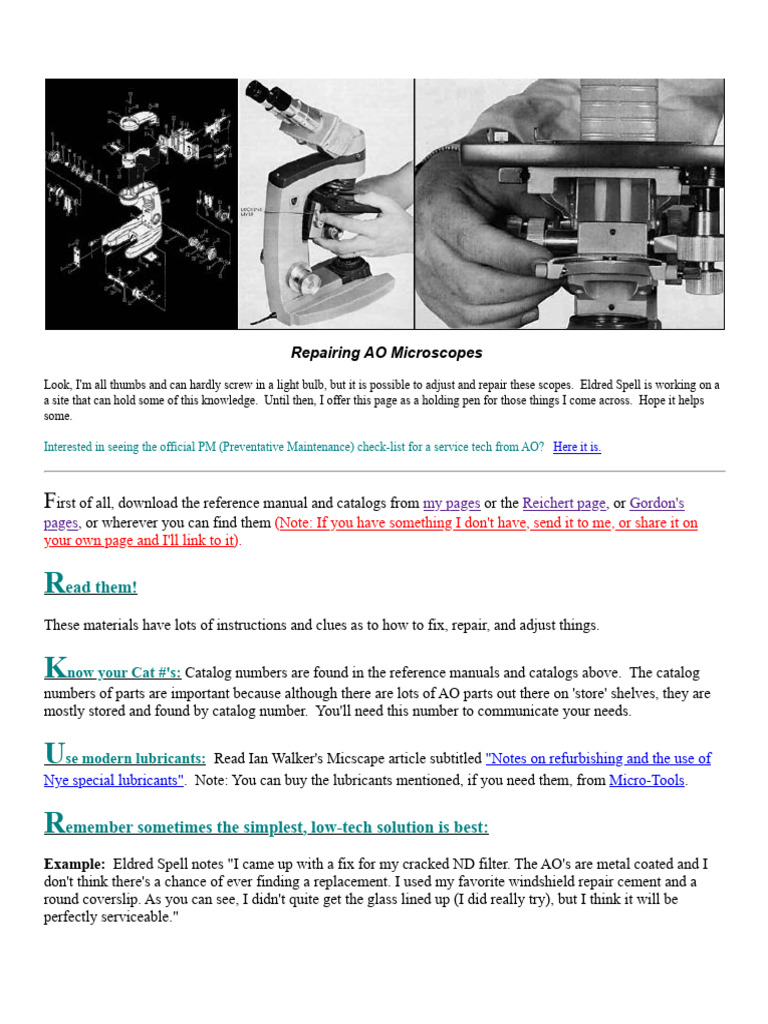 AO Microscope Repair | PDF | Screw | Telescopic Sight
