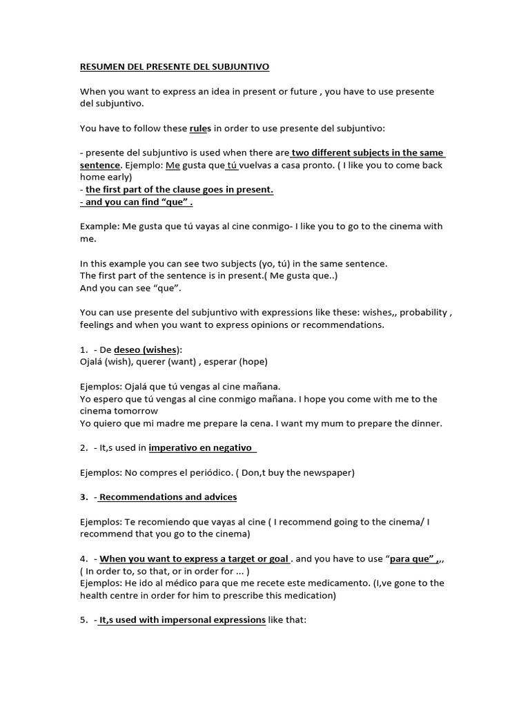 Presente del Subjuntivo Guide | PDF | Language Arts & Discipline