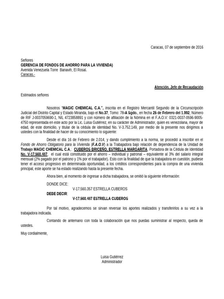 Carta Reclamo Faov | PDF