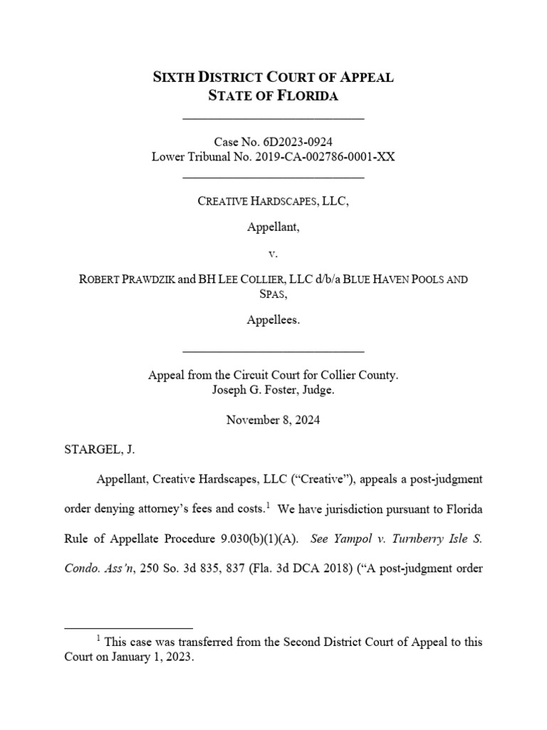 Florida Appeal on Attorney's Fees Denial | PDF | Prejudice (Legal Term ...