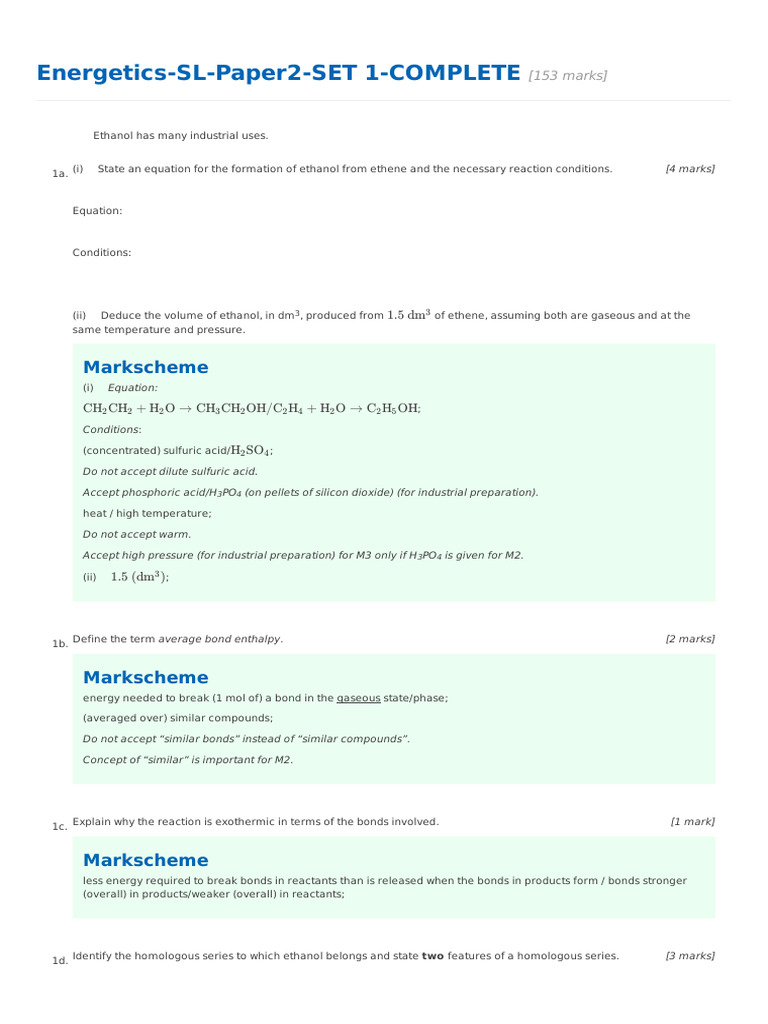 Energetics SL Paper2 Set 1 Complete | PDF | Sodium Hydroxide | Chemical Reactions