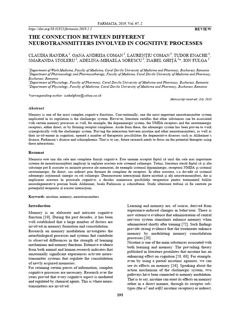 2019 02 Art 01 Handra - Ghita - Fulga - 193 201 | PDF | Nmda Receptor ...