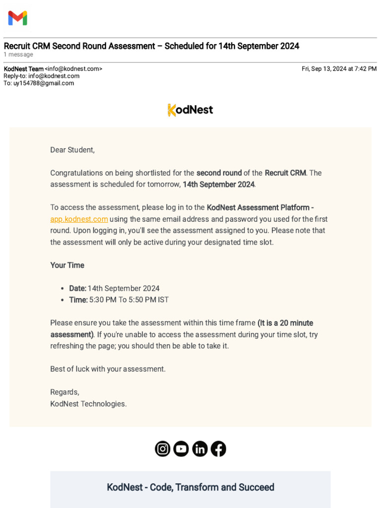 Gmail - Recruit CRM Second Round Assessment - Scheduled For 14th ...