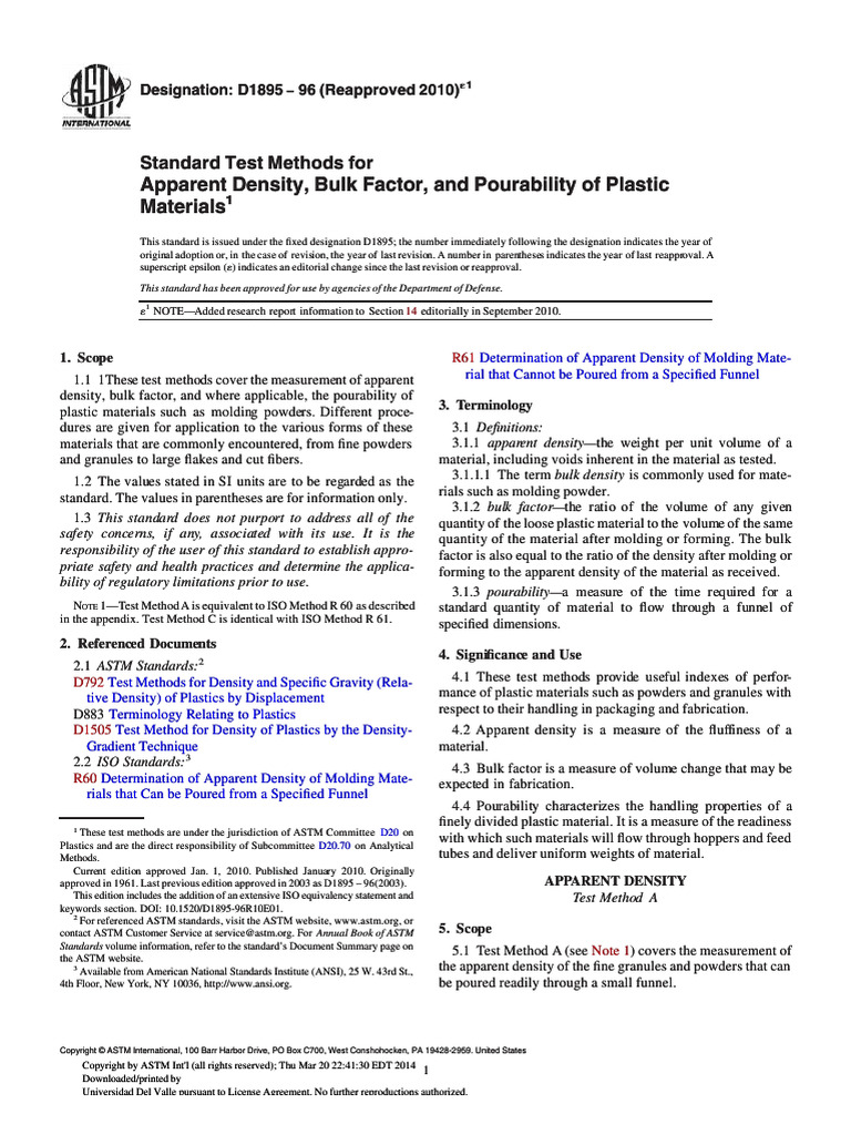 ASTM D1895 Densidad Aparente | PDF | Density | Metrology