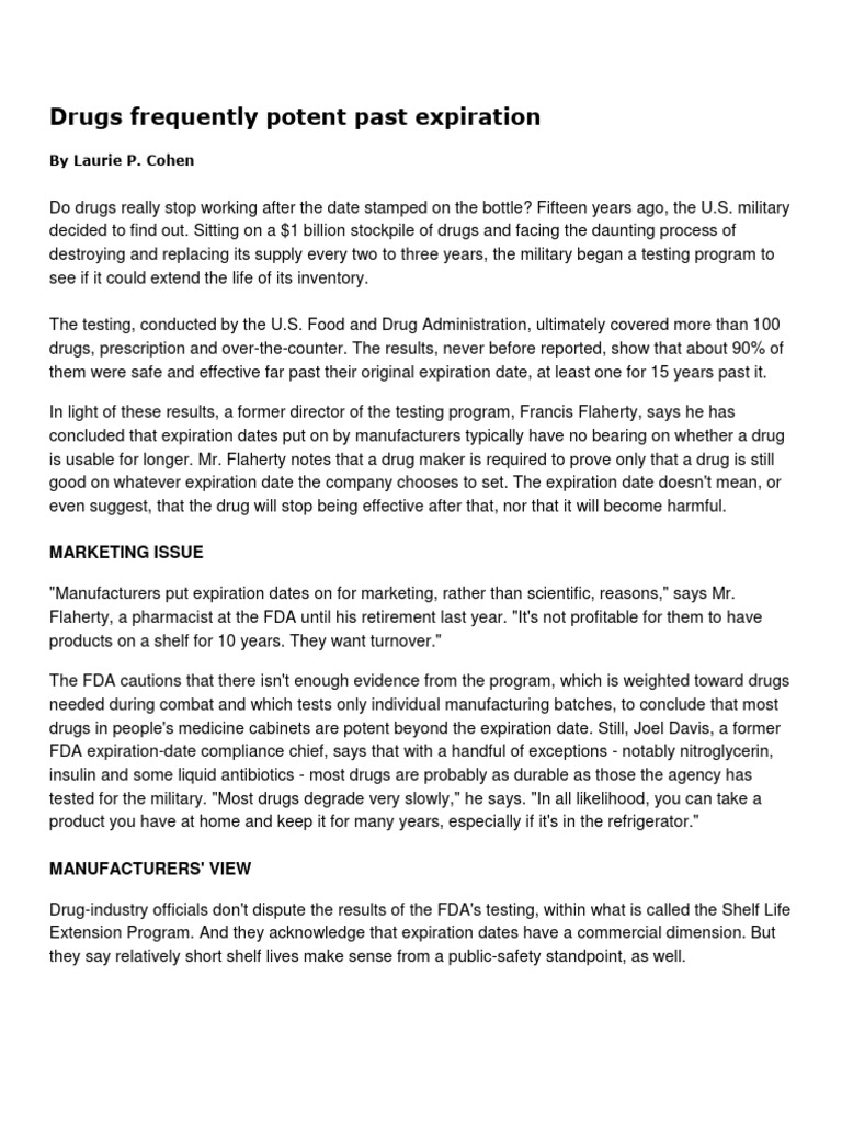 Laurie P Cohen - Expired Medicines - WSJ 2000 March 29 | PDF | Shelf ...