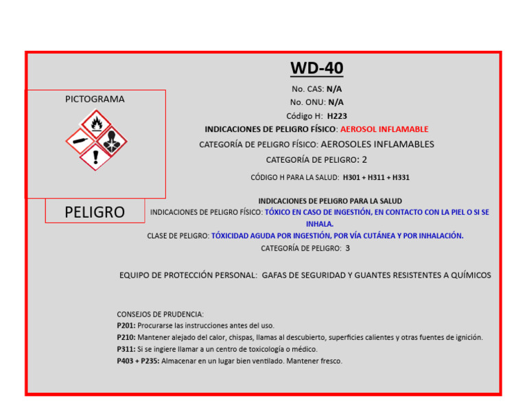 Hoja de Seguridad de WD-40 | PDF