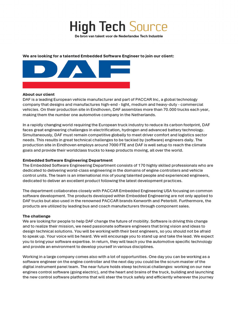 Embedded SW Engineer II at DAF by HTS | PDF | Scrum (Software ...