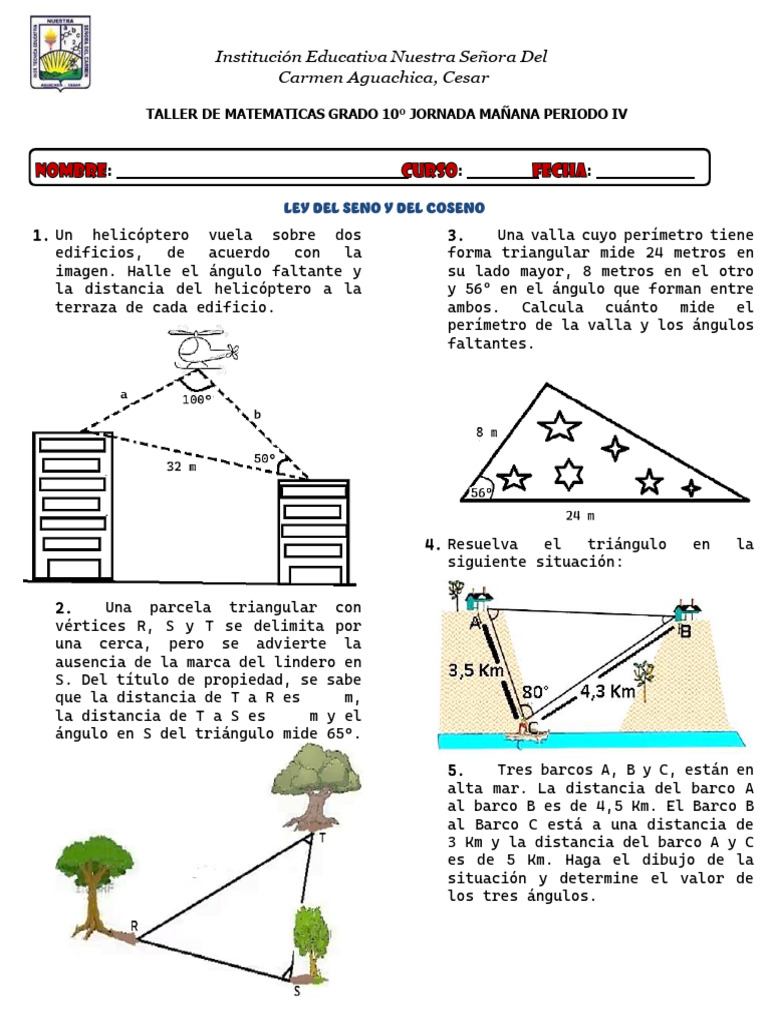 Taller #2 Ley Seno y Coseno | PDF