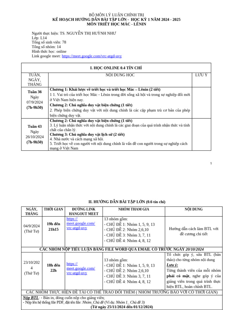 L14 - KẾ HOẠCH BTL | PDF