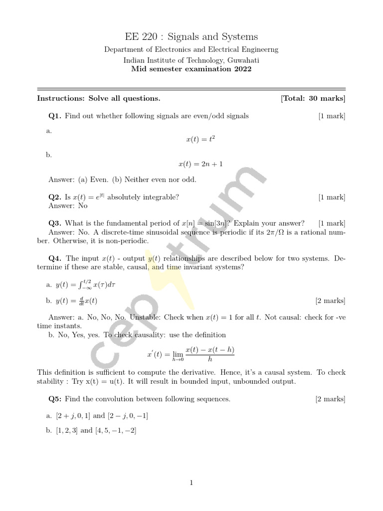 Signals and Systems Midterm Exam 2022 | PDF | Fourier Transform ...