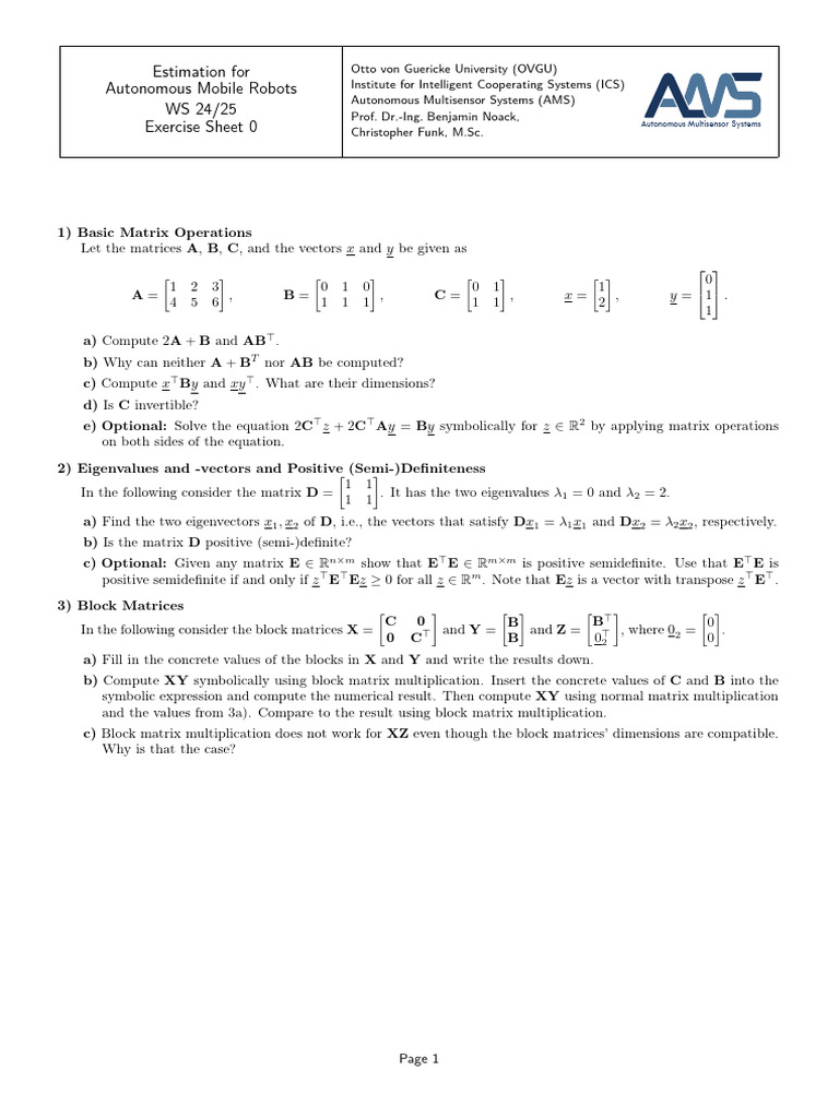 Exercise 0 - Tasks and Solutions | PDF | Matrix (Mathematics) | Eigenvalues And Eigenvectors