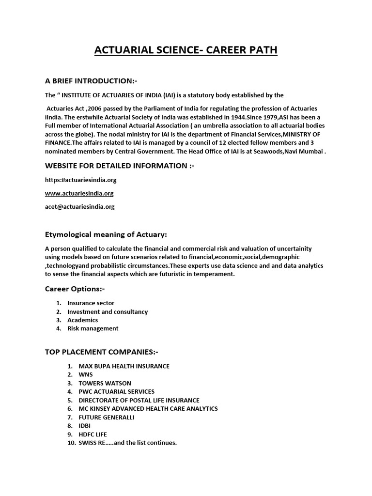 ACTUARIAL Science Career Path | PDF | University And College Admission ...