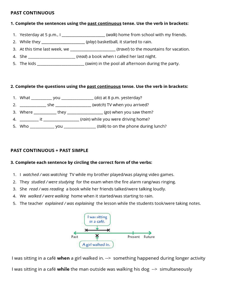 Worksheet - Past Simple + Past Continuous | PDF