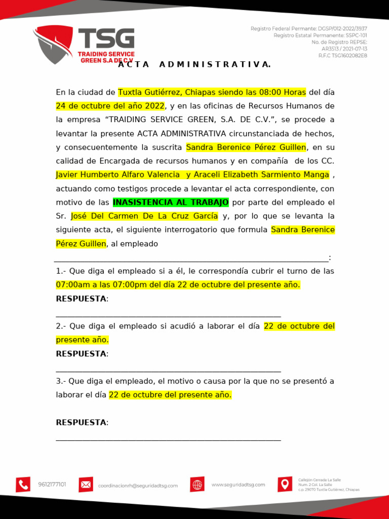Acta Administrativa TSG | PDF