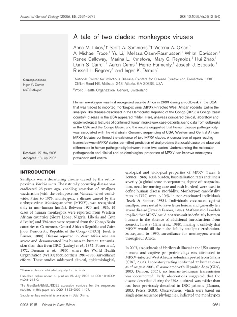 A Tale of Two Clades Monkeypox Viruses | PDF | Dna Sequencing | Smallpox