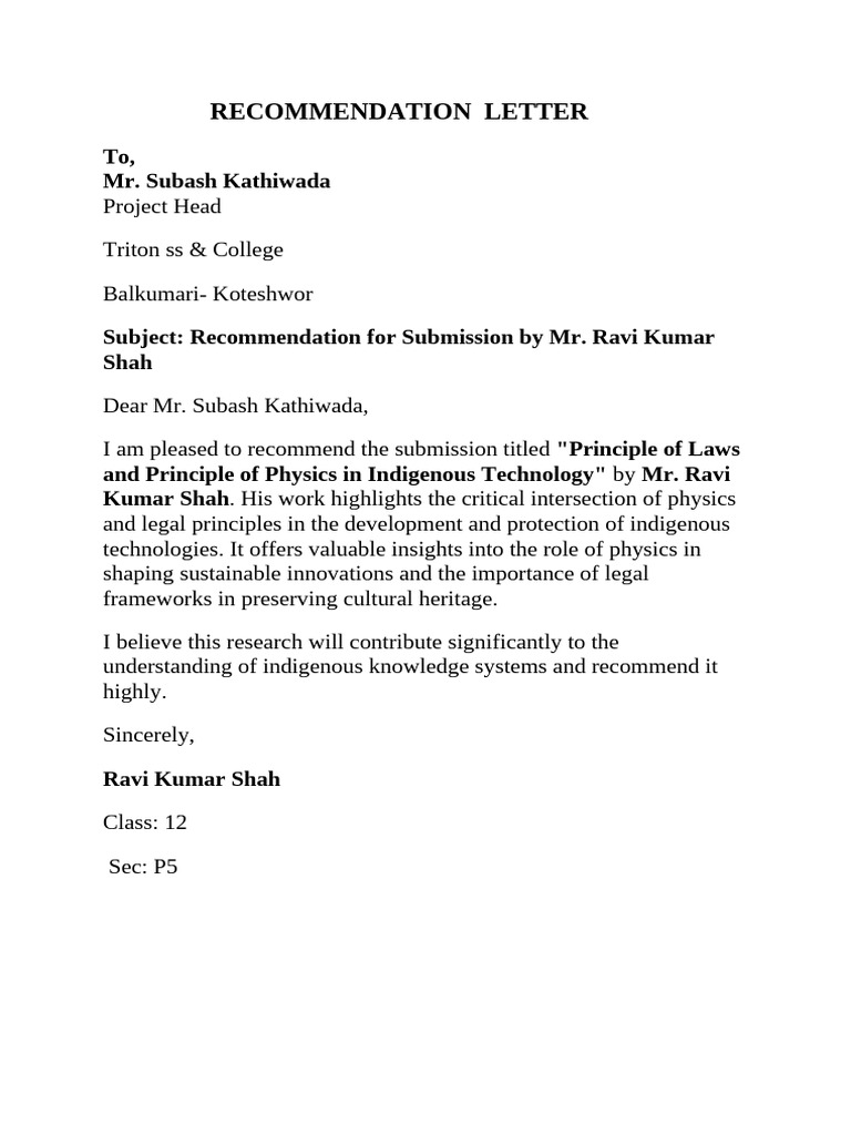 Physics Recommendation Letter | PDF
