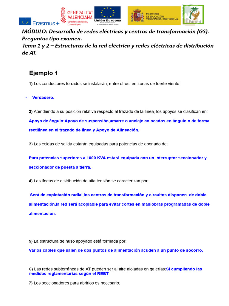 Preguntas Tipo Examen Ud1 y Ud2 | PDF | Subestacion electrica | Corriente eléctrica