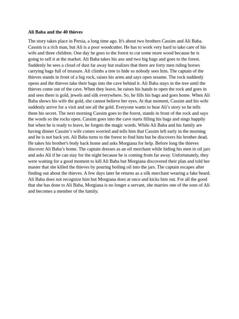 Ali Baba and The 40 Thieves Story | PDF | Religion & Spirituality ...