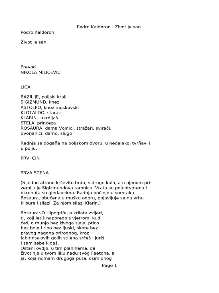 Zivot Je San - Calderon | PDF