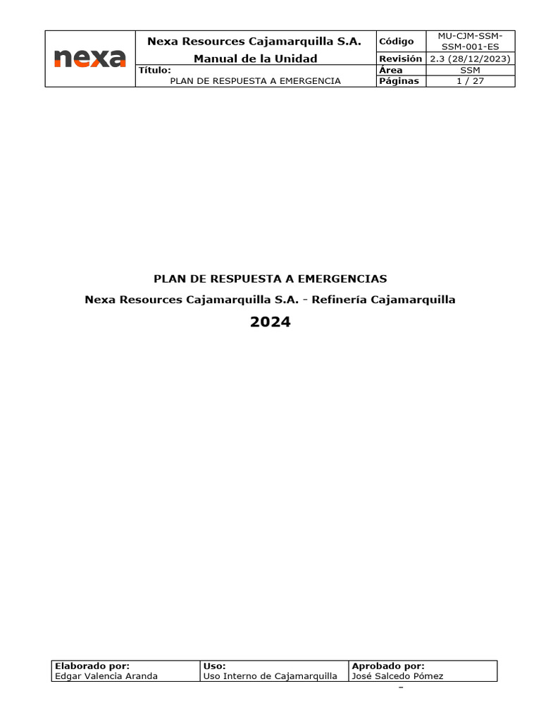 MU CJM SSM SSM 001 ES Plan de Emergencia Nexa CJM | PDF | Hospital ...