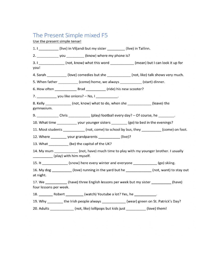 Yas Simple Present Past Exerc | PDF